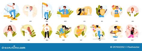 Mbti Typology Of People Set Characters With Different Types Of