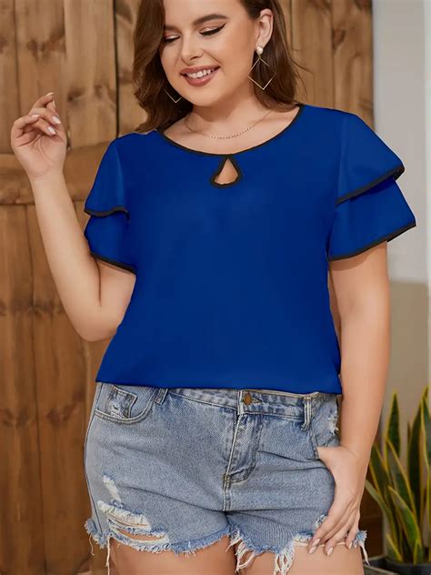 Elegant Blouse Plus Size Women S Plus Keyhole Front Layered Temu New