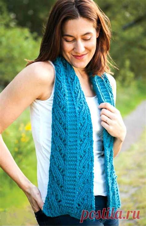 Женский шарф связанный спицами двусторонним узором Шали палантины шарфы