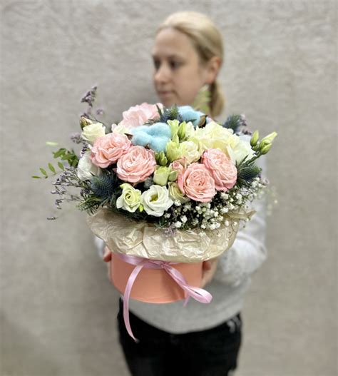 Эустома, Хлопок, Гортензия, Кустовая роза, Эрингиум, цвет разноцветный ...