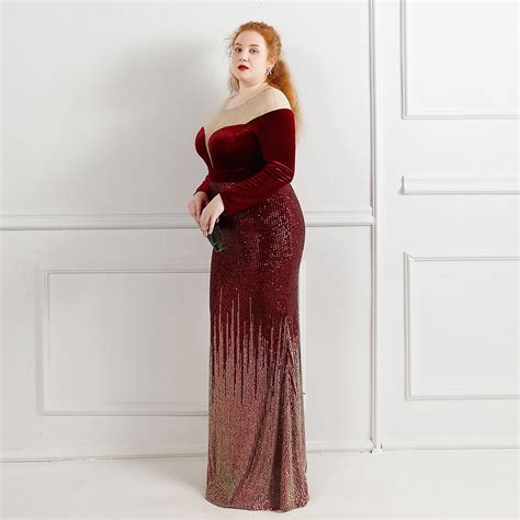 Plus Size Women Sequin Patchwork Lace Formal Party Evening Dress The