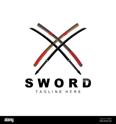 Sword Logo Samurai Katana Monochrome Design Vector War Weapon Cutting