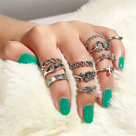 11pcs Set Vintage Punk Ring Set Hollow Flower Midi Finger Etsy