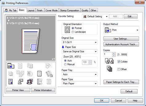 Printing Preferences Window Of The Printer Driver