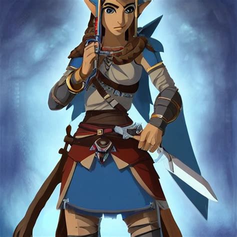 Long Haired Female Sheikah Sheik Warrior In Ancient Heavy Arm