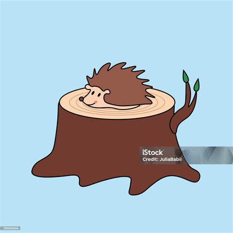 Stumpf Mit Einem Igel Im Cartoonstil Vektor Stock Vektor Art Und Mehr