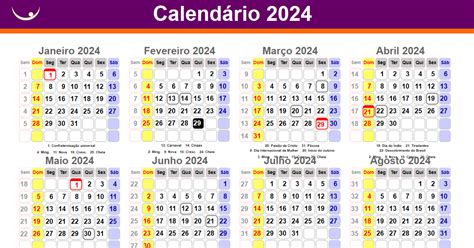Calendário 2024 datas de feriados nacionais Brasil calendário