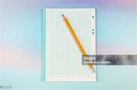 체크 무늬 노트북의 빈 시트에 간단한 흑연 연필 바탕 화면에 연필이 달린 학교 노트북 책상에 대한 스톡 사진 및 기타 이미지 책상 하이 앵글 0명 Istock