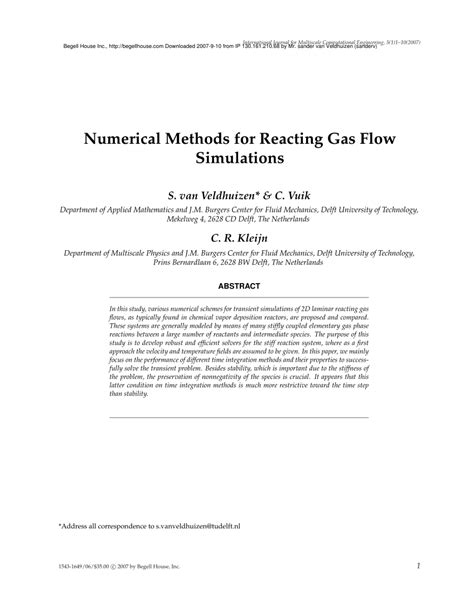 Pdf Numerical Methods For Reacting Gas Flow Simulations