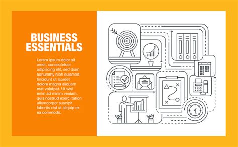 비즈니스 Esentials 라인 아이콘 세트 및 배너 디자인 글로벌 비즈니스 비즈니스 문서 데이터 분석 개념에 대한 스톡 벡터