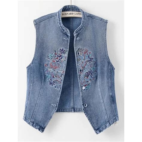 Jual New Chinese Style Blue Denim Vest Coat 2024 Summer New Elegant All