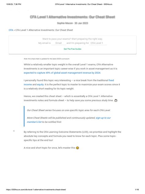 Cfa Level 1 Alternative Investments Our Cheat Sheet 300hours Pdf