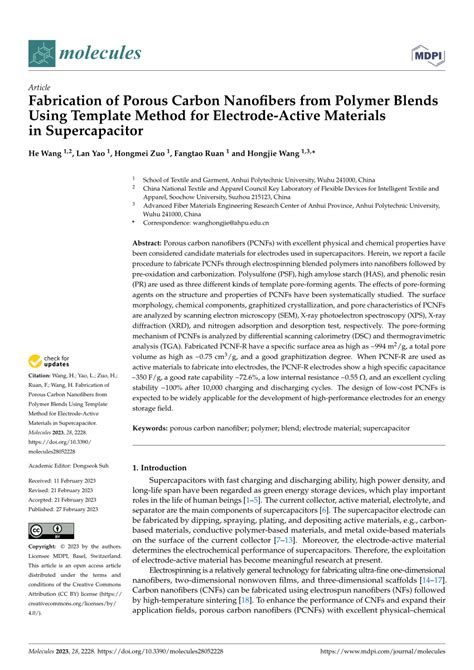 Pdf Fabrication Of Porous Carbon Nanofibers From Polymer Blends Using Template Method For