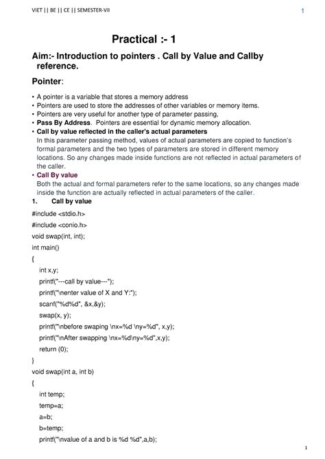 Practicals Ds Practicals 2list Practical 1 Aim Introduction To Pointers Call By Value