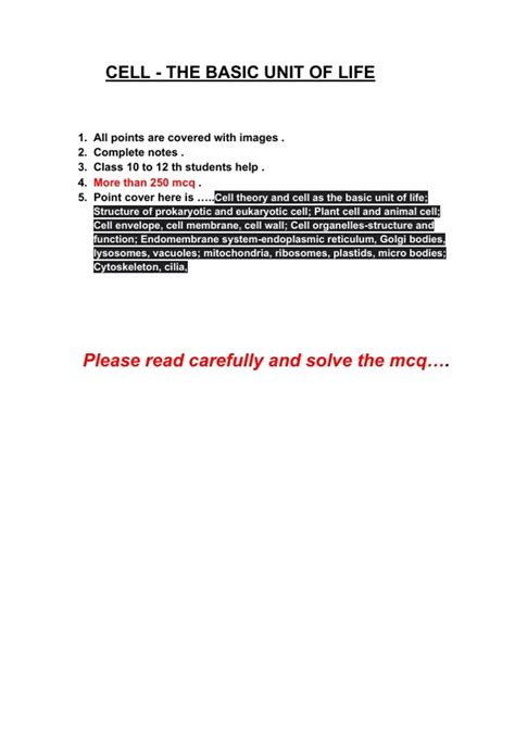Summary Cell The Unit Of Life Mcat Notes Exam Cell Theory And Cell