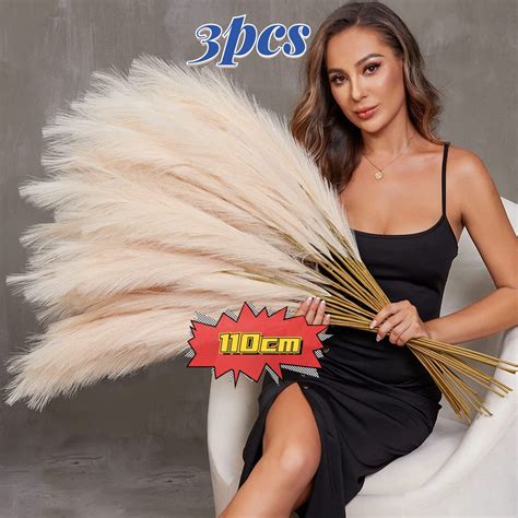 Afutre 3 Pcs Artificial Pampas Grassfaux Reed Plumes 110cm Large