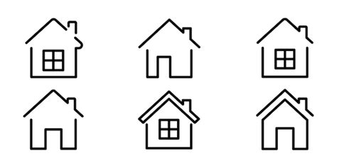 Set Van Lijnen Home Iconen Vector Huis Symbool Zwart Silhouet Met