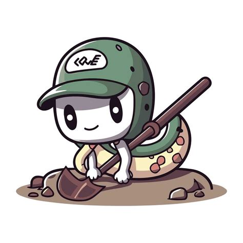 Linda Serpiente Dibujos Animados Mascota Personaje Con Pala Y Sombrero