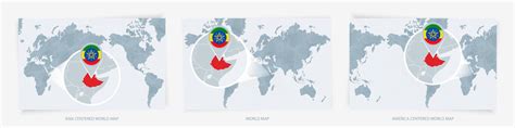three versions of the world map with the enlarged map of ethiopia with