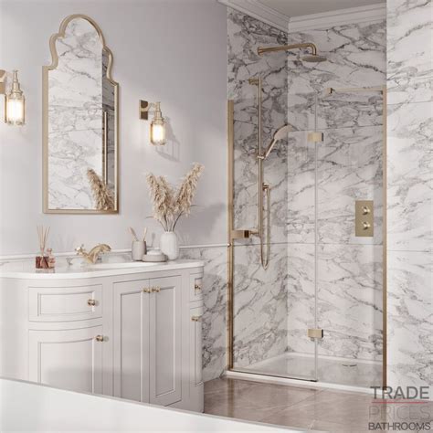 Apex Brushed Brass 6mm Inline Hinged Shower Door Shower Doors