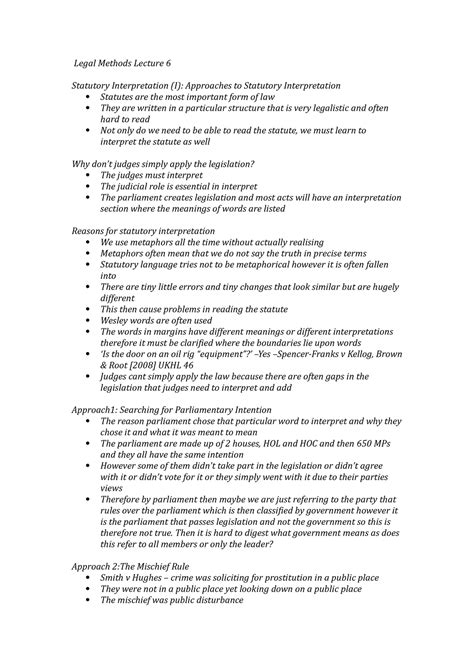 Lecture 6 Statutory Interpretation 1 Legal Methods Lecture 6