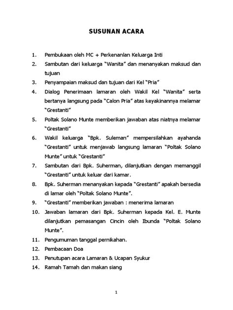 Contoh Rundown Mc Acara Lamaran