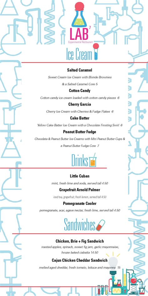Menu Ice Cream Lab Restaurant