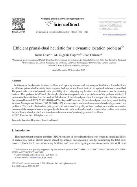 Pdf Efficient Primal Dual Heuristic For A Dynamic Location Problem