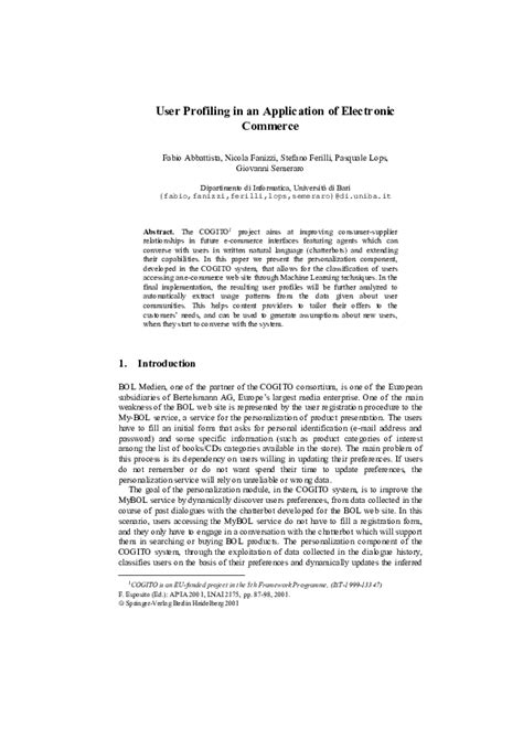 Pdf User Profiling In An Application Of Electronic Commerce