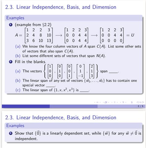 Solved 23 Linear Independence Basis And Dimension