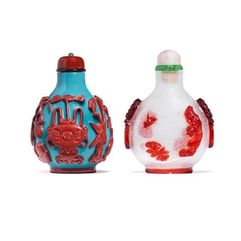 Bonhams Two Red Overlay Glass Snuff Bottles 1750 1820 2