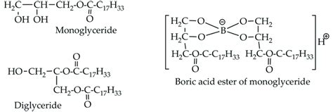 The Structures Of Monoglyceride Diglyceride And Boric Acid Ester Of