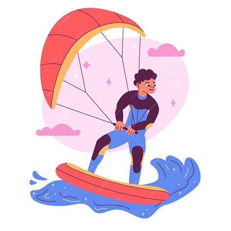 손으로 그린 윈드 서핑 그림 무료 벡터