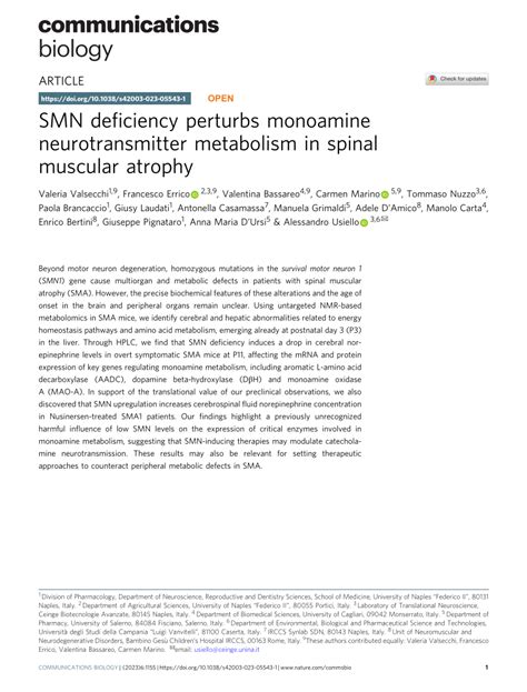 Pdf Smn Deficiency Perturbs Monoamine Neurotransmitter Metabolism In