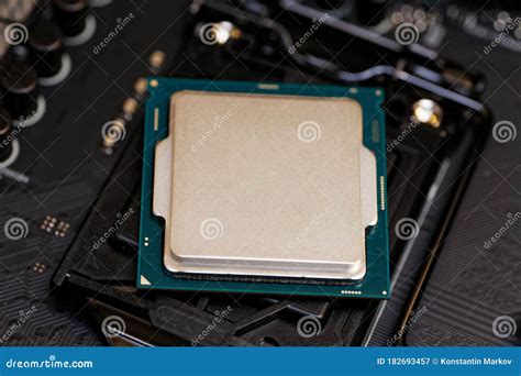 Closeup Central Processor Unit CPU Ready To Install On Motherboard Shallow Focus Stock Image