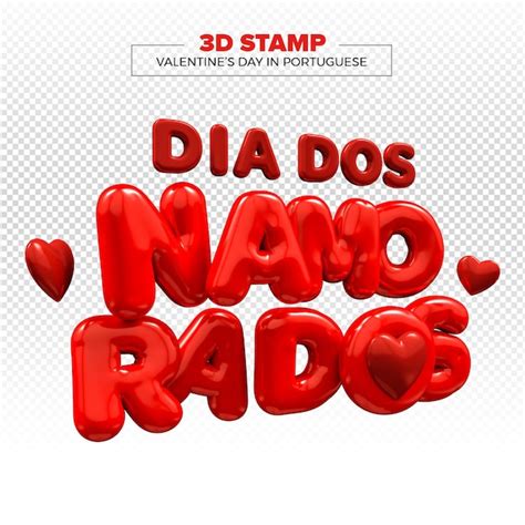 투명 배경에서 포르투갈어로 Psd 발렌타인 데이 3d 렌더링 프리미엄 Psd 파일