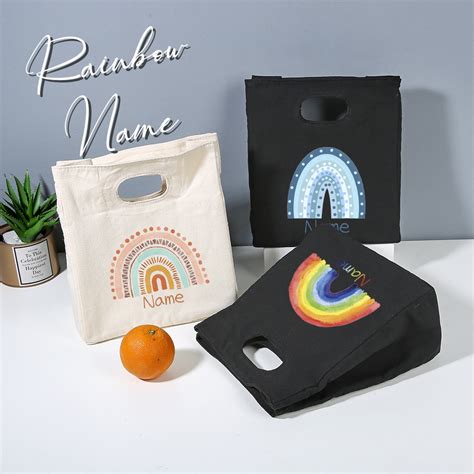 Custom Rainbow Name Print Portable Lunch Bags Thermal Insulated