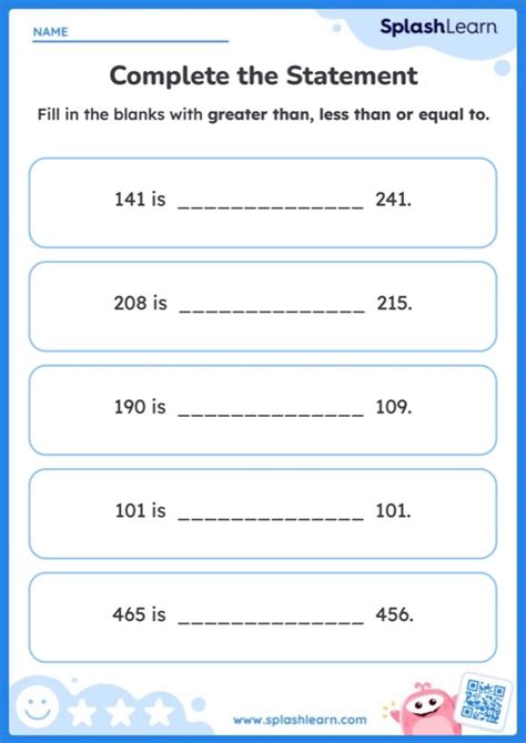Rd Grade Math Compare Numbers Worksheets Free Printable Splashlearn