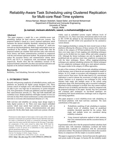 Pdf Reliability Aware Task Scheduling Using Clustered Replication For Multi Core Real Time Systems