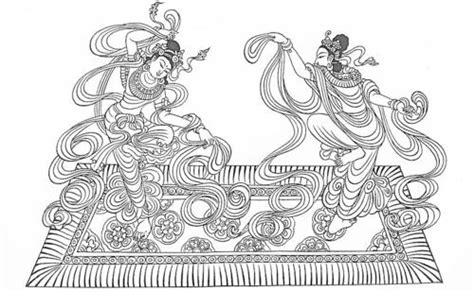 敦煌壁画十二仙女图简笔画 简笔画图片大全 普车都