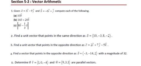 Solved Section 5 2 Vector Arithmetic 1 Given A 31 97