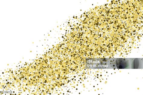 흰색에 고립 된 골드 반짝이 텍스처 황색 입자 색상 축하 배경 색종이의 황금 폭발 벡터 일러스트레이션 거친 필름 효과에 대한