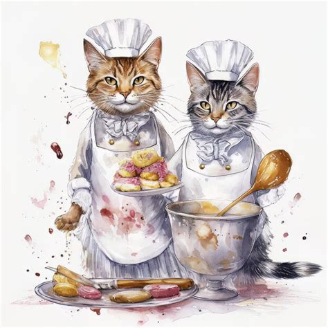 Premium AI Image A Painting Of Two Cats With A Bowl Of Cookies And A Spoon