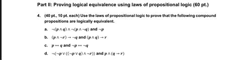Solved Part II Proving Logical Equivalence Using Laws Of Chegg