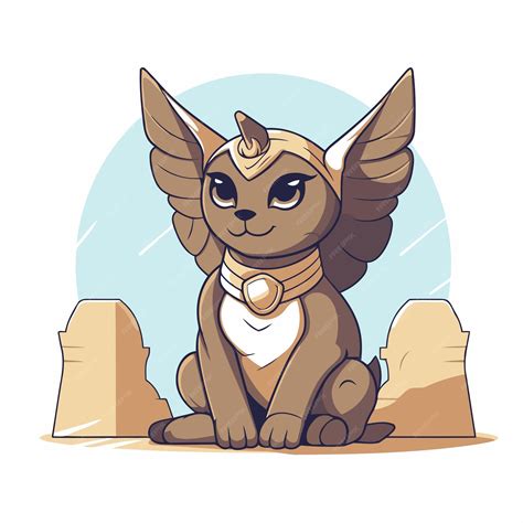 Premium Vector Cute Cartoon Sphinx Sitting In The Desert Vector