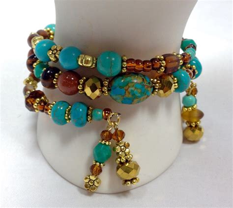 Reserved For Cheryl Turquoise And Brown Wrap Bracelet Memory Etsy
