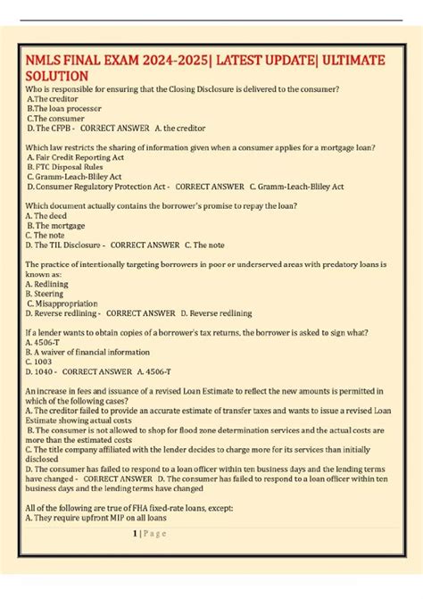 NMLS FINAL EXAM LATEST UPDATE ULTIMATE SOLUTION NMLS Stuvia US