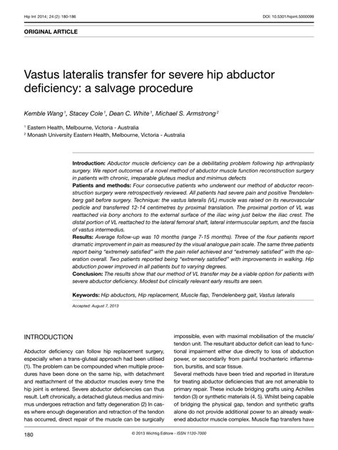 Pdf Vastus Lateralis Transfer For Severe Hip Abductor Deficiency A