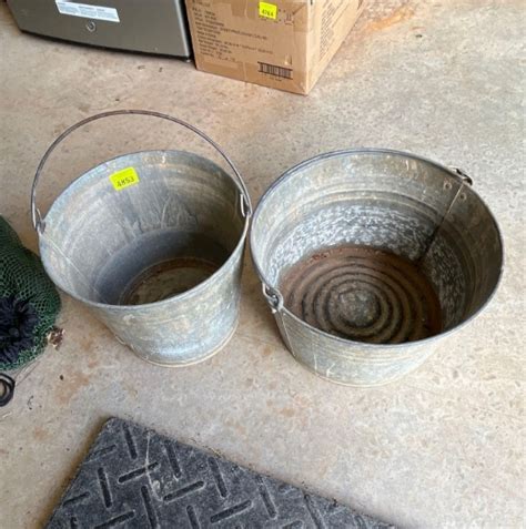 2 Galvanized Buckets Heavy Construction Equipment Light Equipment