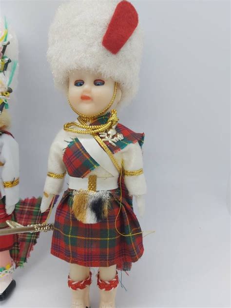 2 Scottish Dolls Bagpipe Player Doll White And Red Tartan Etsy